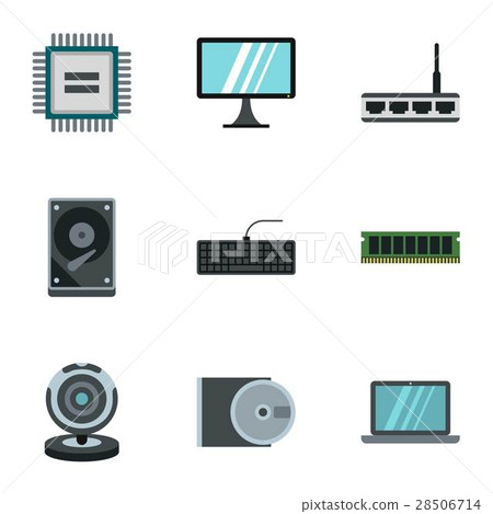 Computer setup icons set, flat style - Stock Illustration [28506714 ...