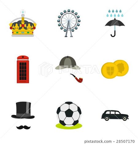 Holiday in United Kingdom icons set, flat style - Stock Illustration ...