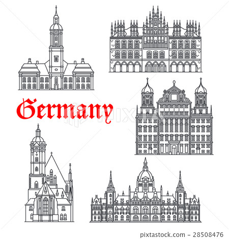 Germany famous architecture buildings vector icons - Stock Illustration ...