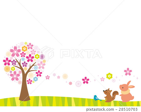 Cherry trees and animals - Stock Illustration [28510703] - PIXTA
