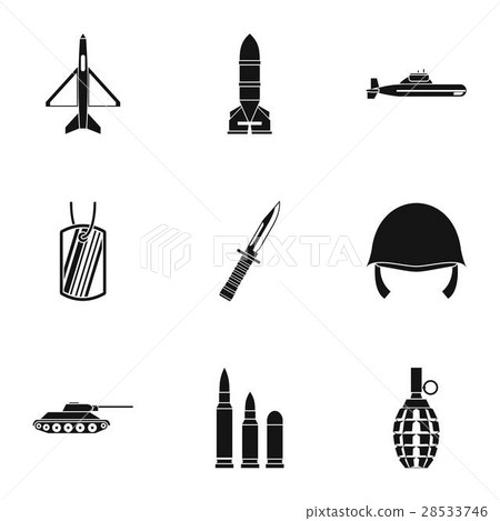 Military defense icons set, simple style - Stock Illustration [28533746 ...