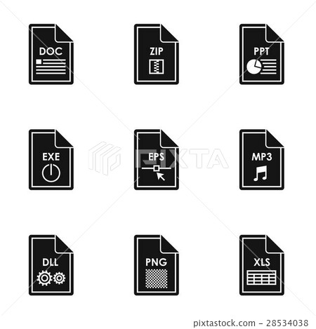 Document types icons set, simple style - Stock Illustration [28534038 ...
