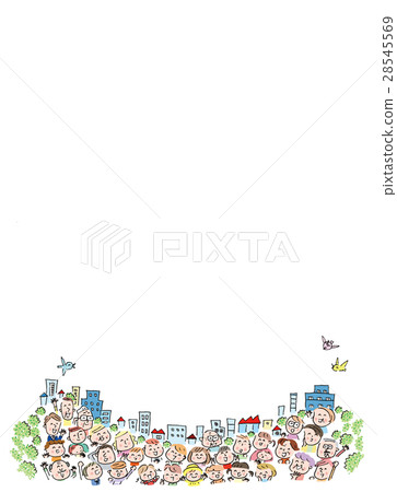 People in the town and a smiley town Copy space - Stock Illustration ...