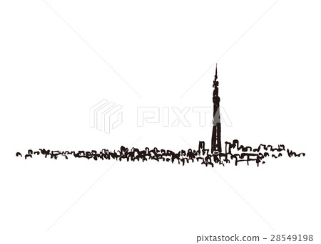Tokyo Sky Tree Watercolor drawing hand-painted - Stock Illustration ...