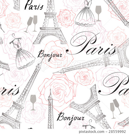 Paris city tiled pattern Travel France background - Stock Illustration ...