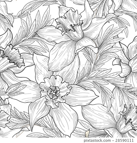 Floral seamless pattern Flower engraved background - Stock Illustration ...