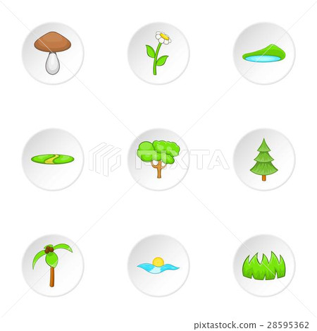 Beautiful nature icons set, cartoon style - Stock Illustration ...