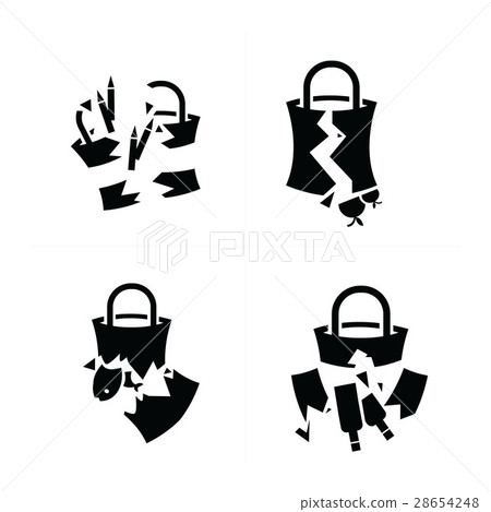 Shopping Bags Set, break style icon with foods - Stock Illustration ...