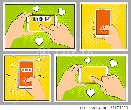 Set Comic smartphone phone with halftone shadows - Stock Illustration ...