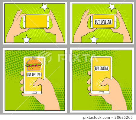 Set Comic smartphone phone with halftone shadows. - Stock Illustration ...