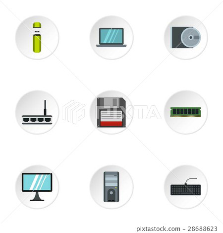 Computer setup icons set, flat style - Stock Illustration [28688623 ...