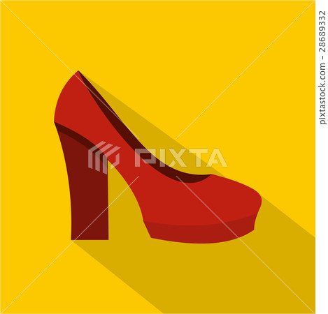 Red high heel shoes icon, flat style - Stock Illustration [28689332 ...