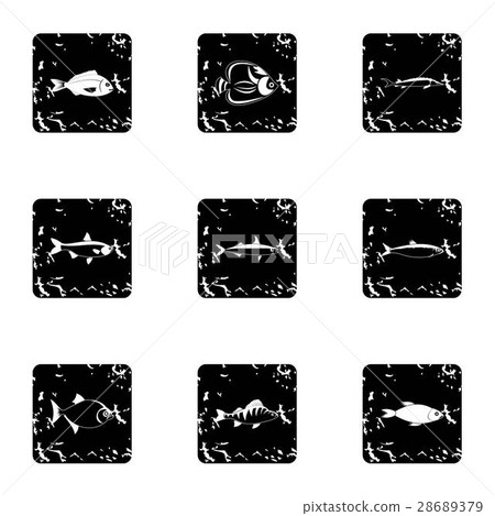 Ocean fish icons set, grunge style - Stock Illustration [28689379] - PIXTA