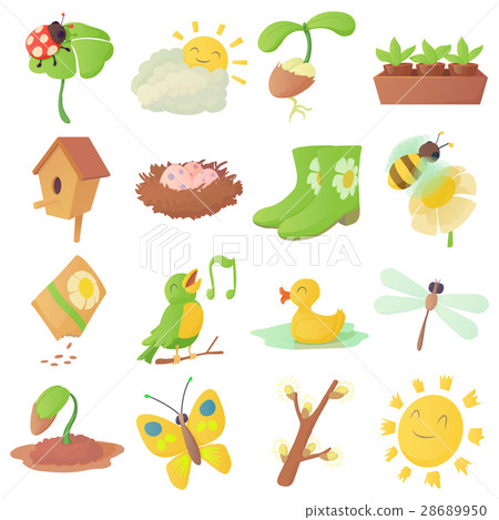 Spring things icons set, cartoon style - Stock Illustration [28689950 ...