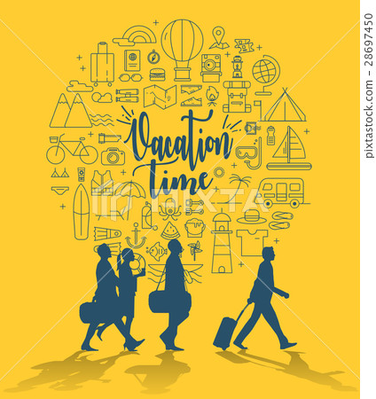 Vacation Time Travel Group with Travel icons - Stock Illustration ...