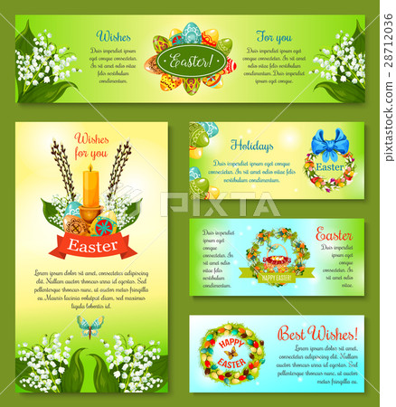 Easter holidays cartoon banner template set - Stock Illustration ...