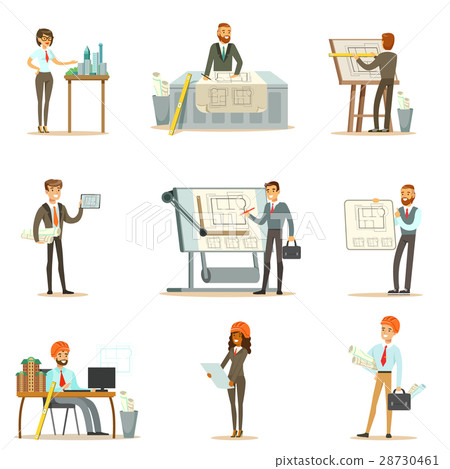 Architect Profession Set Of Vector Illustrations - Stock Illustration ...