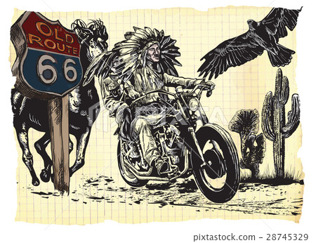 native american, and his woman riding a chopper - Stock Illustration ...