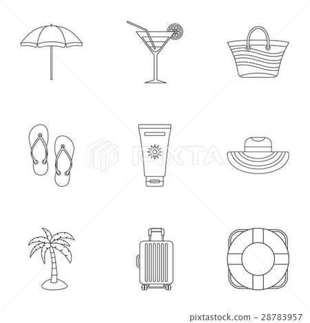 Sandy beach icons set, outline style - Stock Illustration [28783957 ...
