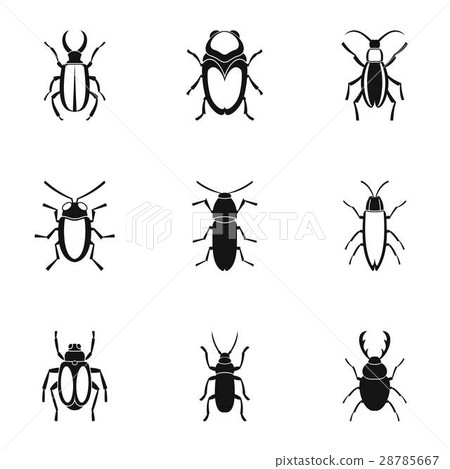 Crawling beetles icons set, simple style - Stock Illustration [28785667 ...