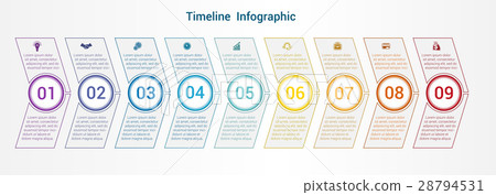 Timeline Template infographics 9 position. - Stock Illustration ...
