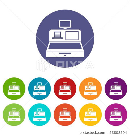 Cash register with cash drawer set icons - Stock Illustration [28808294 ...