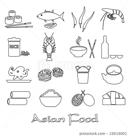 asian food theme set of simple outline icons eps10 - Stock Illustration ...