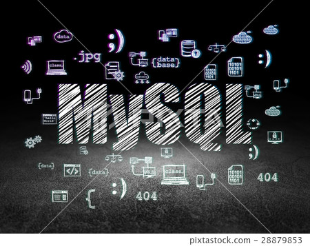 Programming concept: MySQL in grunge dark room - Stock Illustration ...