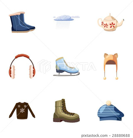 Warm outfits icons set, cartoon style - Stock Illustration [28880688 ...