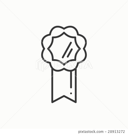 Gold medal award with ribbon. Winner line thin - Stock Illustration ...