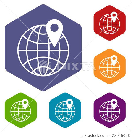 Globe with pin icons set - Stock Illustration [28916068] - PIXTA