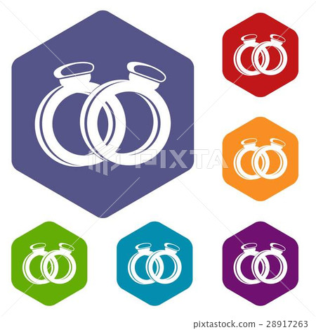 A pair of gold wedding rings icons set - Stock Illustration [28917263 ...