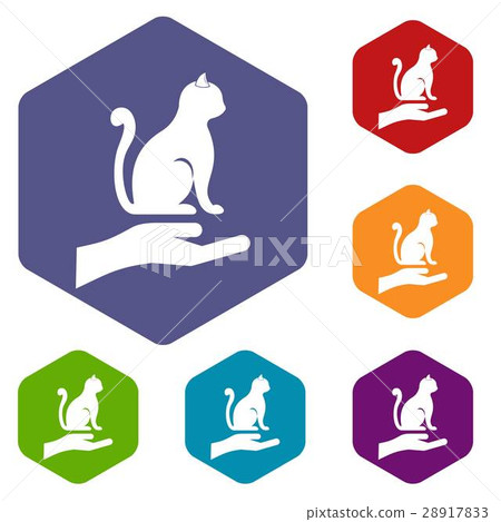 Hand holding a cat icons set - Stock Illustration [28917833] - PIXTA