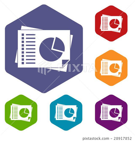 Sheets of paper with charts icons set - Stock Illustration [28917852 ...