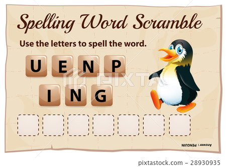 Spelling word scramble game with word penguin - Stock Illustration ...