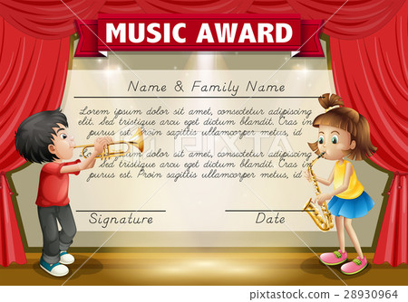 Certificate template with kids playing on stage - Stock Illustration ...