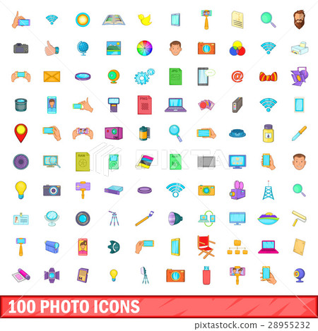100 photo icons set, cartoon style - Stock Illustration [28955232] - PIXTA