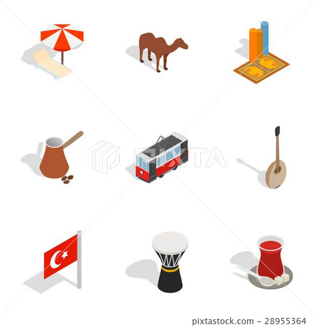 Turkish cultural icons set, isometric 3d style - Stock Illustration ...