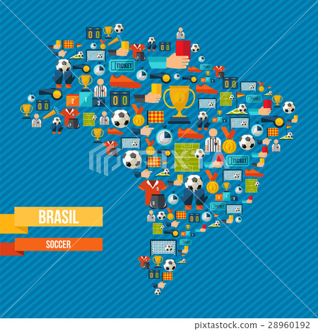 Brazil soccer map of sport game icons - Stock Illustration [28960192 ...