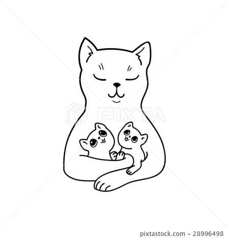 Mother cat with her adorable baby kittens - Stock Illustration ...