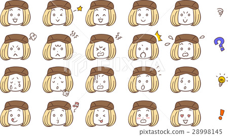 Female face expression facial icon set Hunting cap - Stock Illustration ...