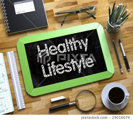 Healthy Lifestyle - Text on Small Chalkboard. 3D. - Stock Illustration ...