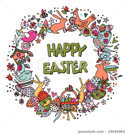 Cartoon vector hand drawn Doodle Happy Easter - Stock Illustration ...
