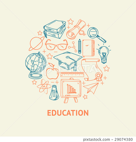 Education Line Vector Icons Set In Circle Shape. - Stock Illustration ...