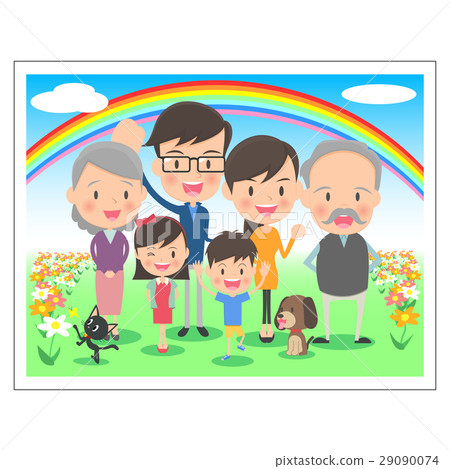 3 generations family memorial photo rainbow - Stock Illustration ...