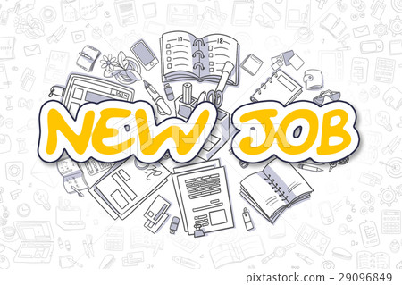 New Job - Cartoon Yellow Inscription. Business - Stock Illustration ...
