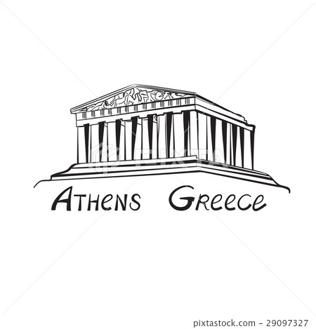 Travel Greece sign Athens famous landmark building - Stock Illustration ...