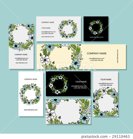Business cards design, floral wreath - Stock Illustration [29118463 ...