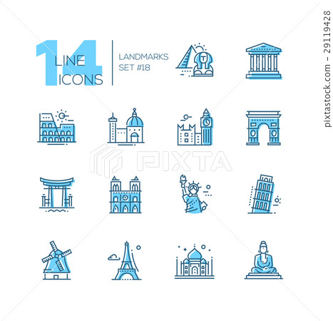 Landmarks - coloured modern single line icons set - Stock Illustration ...