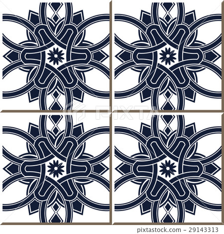 Ceramic tile retro blue triangle cross round line - Stock Illustration ...